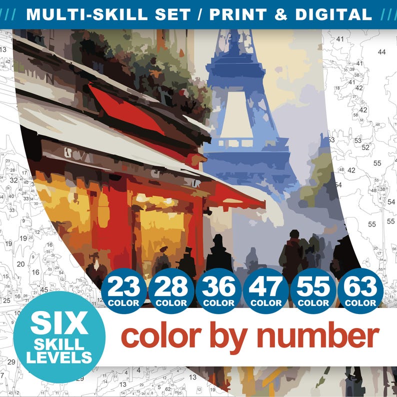 Paris Paint by Number Printable Coloring Page Digital Download Paris ...