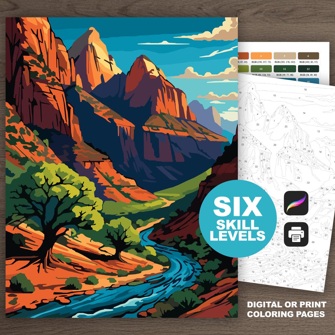 Color by Number Zion National Park Painting by Numbers Printable and ...