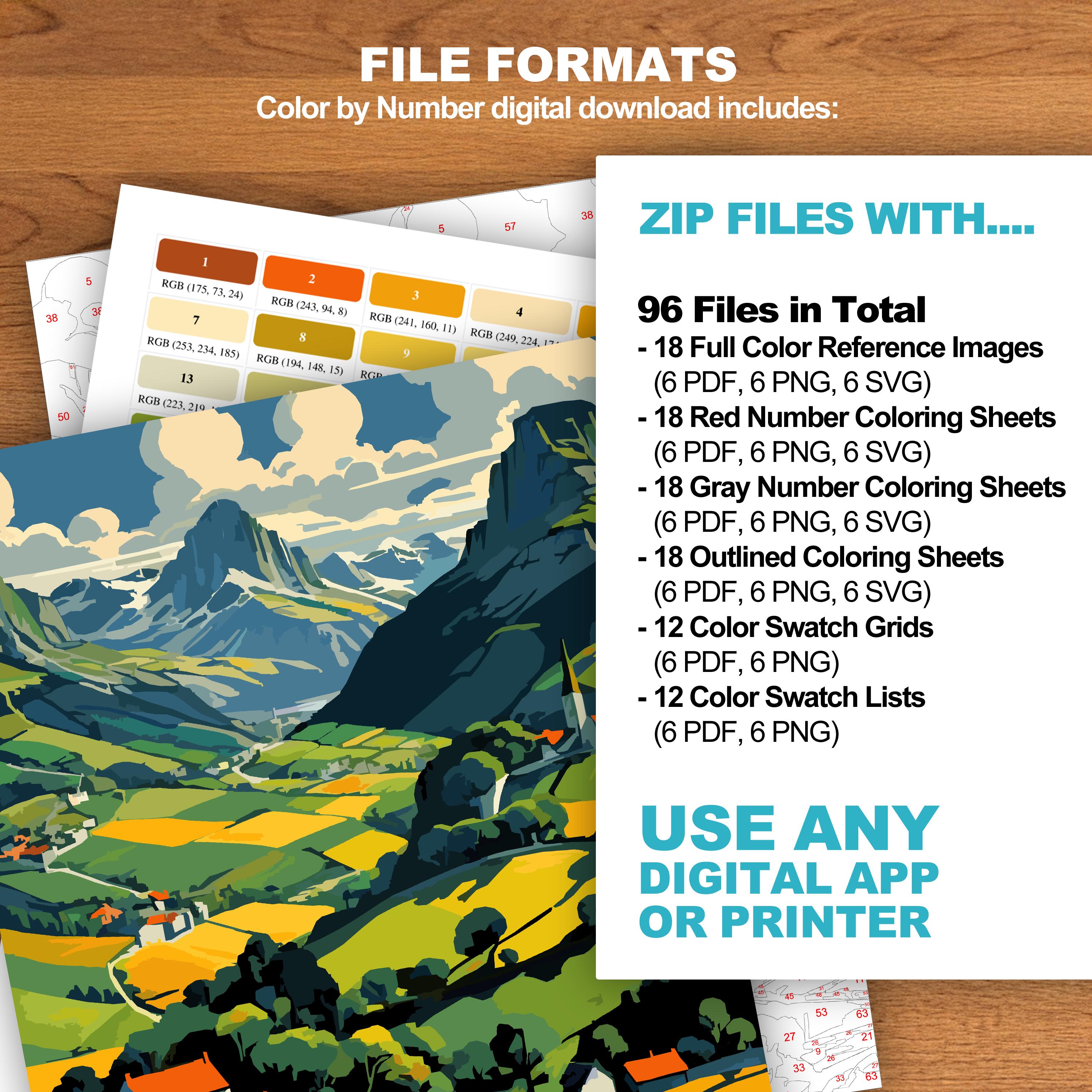 European Landscape Color by Number for Adults Paint by Number Printable ...