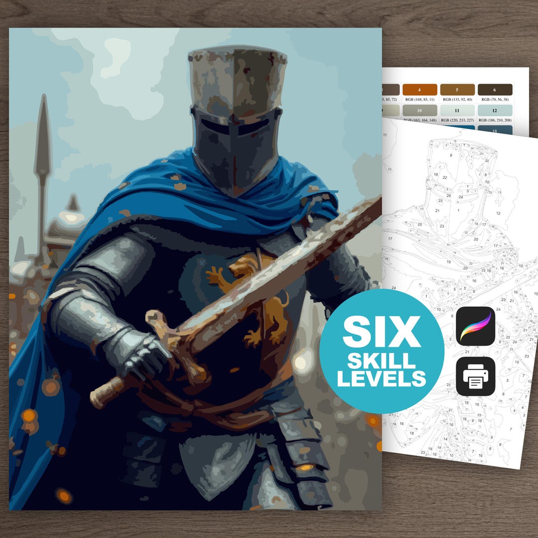 Color by Number Knight (6 Skill Levels): Paint by Numbers Printable ...