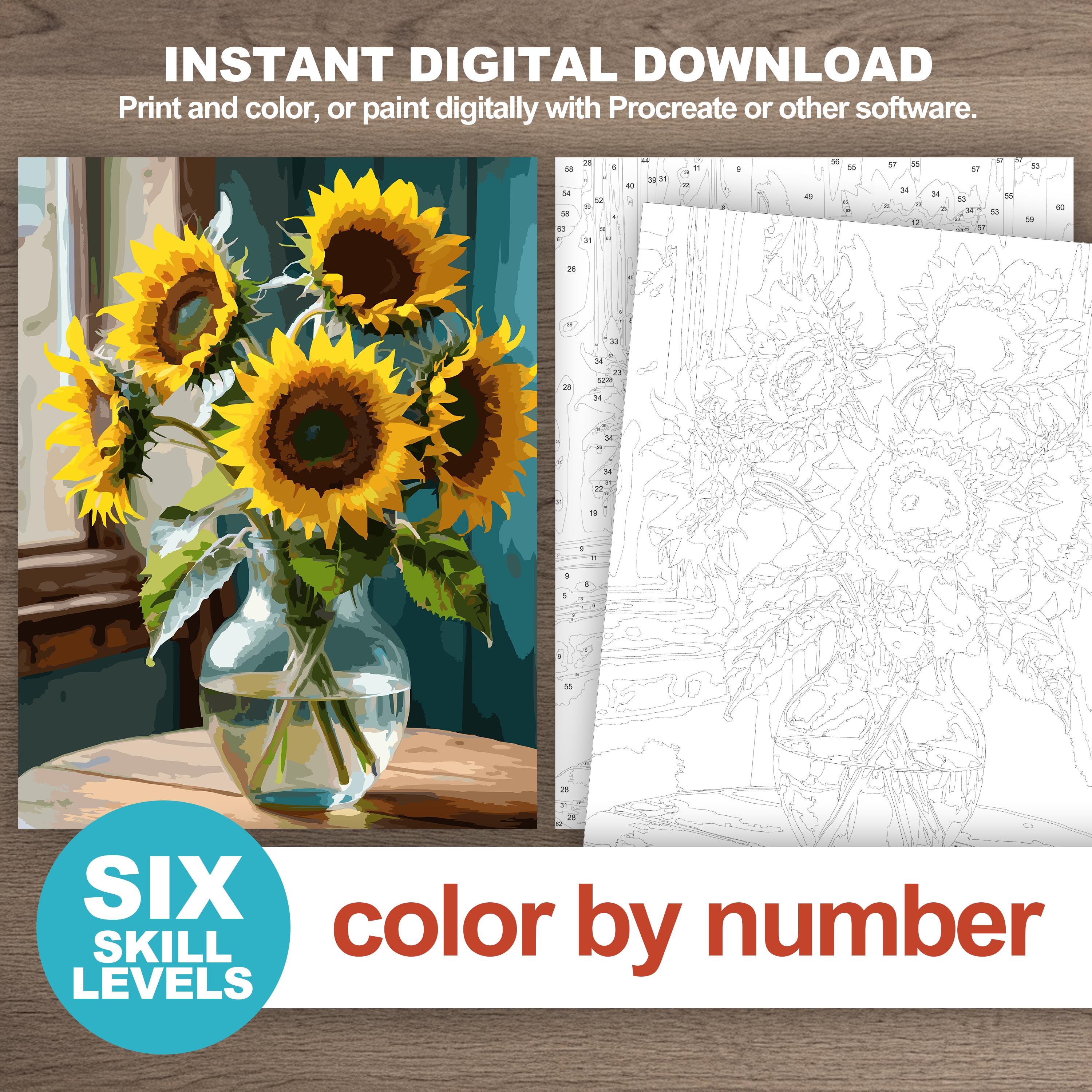 Color by Number for Adults Printable Sunflower Coloring Page Digital ...