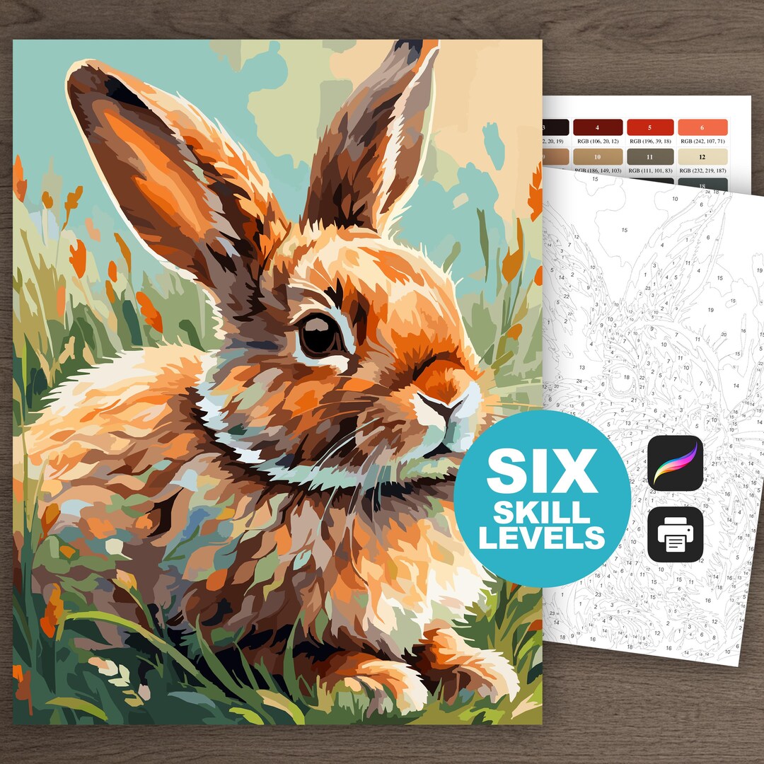 Color by Number Cute Bunny Rabbit: Painting by Numbers Rabbit Printable ...