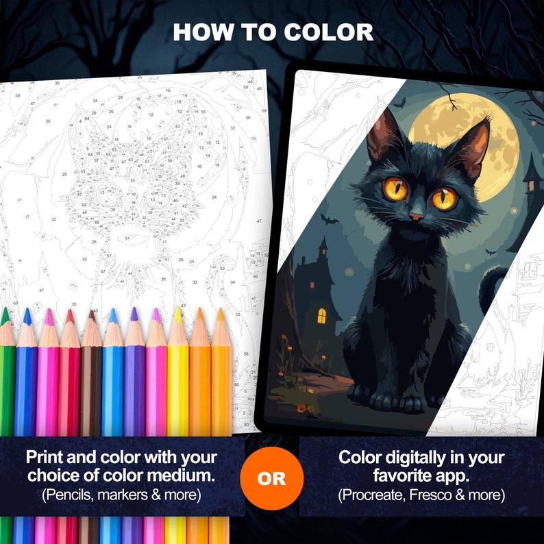 Color by Number Black Cat: Spooky Halloween Paint by Numbers Printable ...