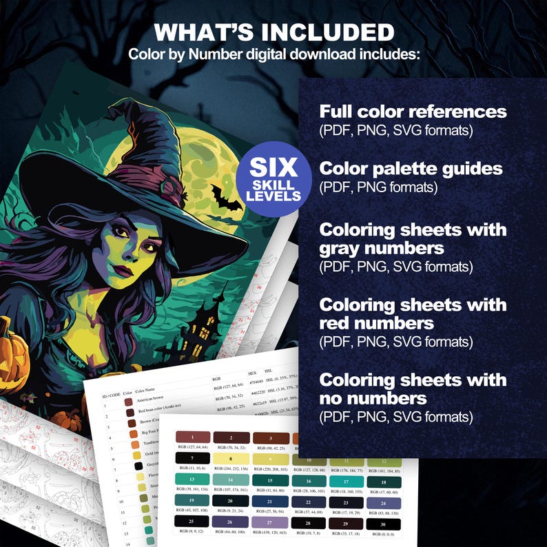 Color by Number Witch: Spooky Halloween Paint by Number Printable With ...