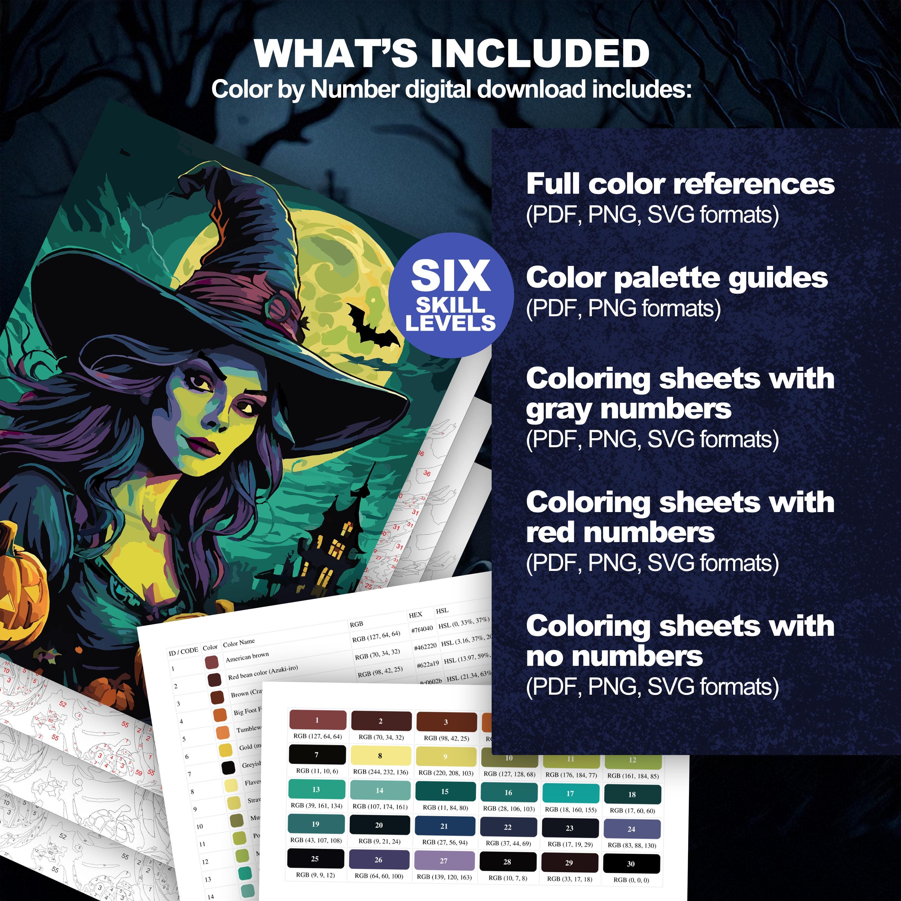 Color by Number Witch: Spooky Halloween Paint by Number Printable With ...