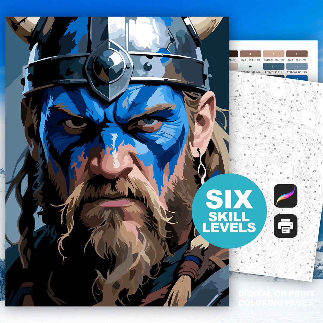 Viking Warrior Paint by Number: Nordic Adult Coloring Pages (6 Color ...