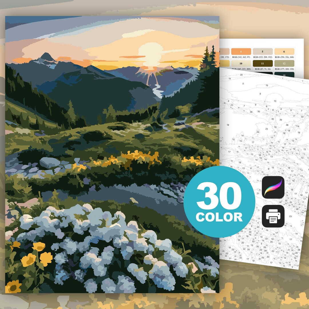Landscape Color by Number for Adults Paint by Number Printable Coloring ...