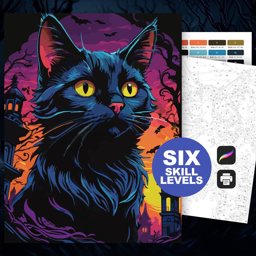 Color by Number Halloween Black Cat Painting by Numbers Printable ...