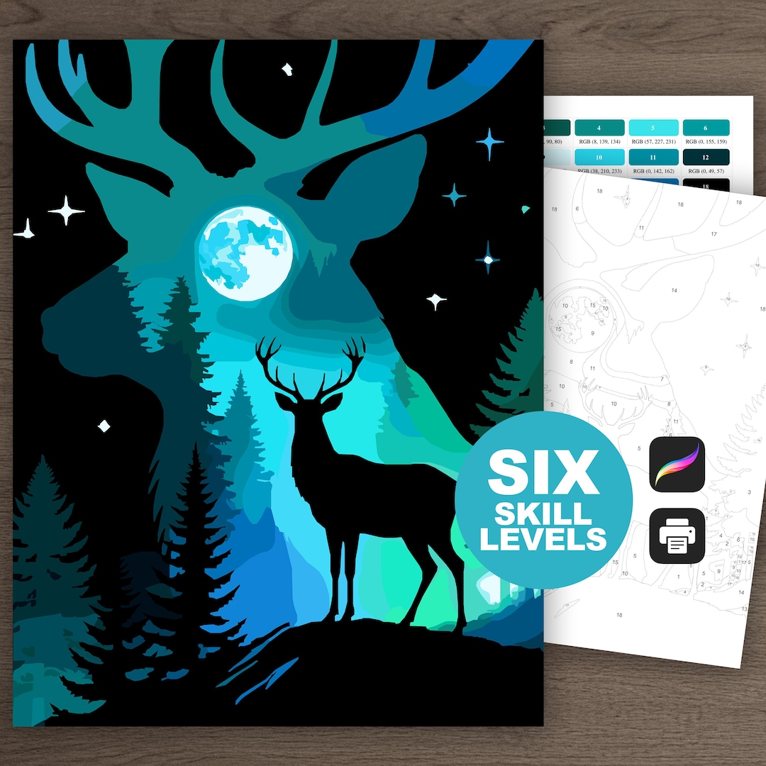 Deer Paint by Number Digital Download: Animal Coloring Page, Color by ...