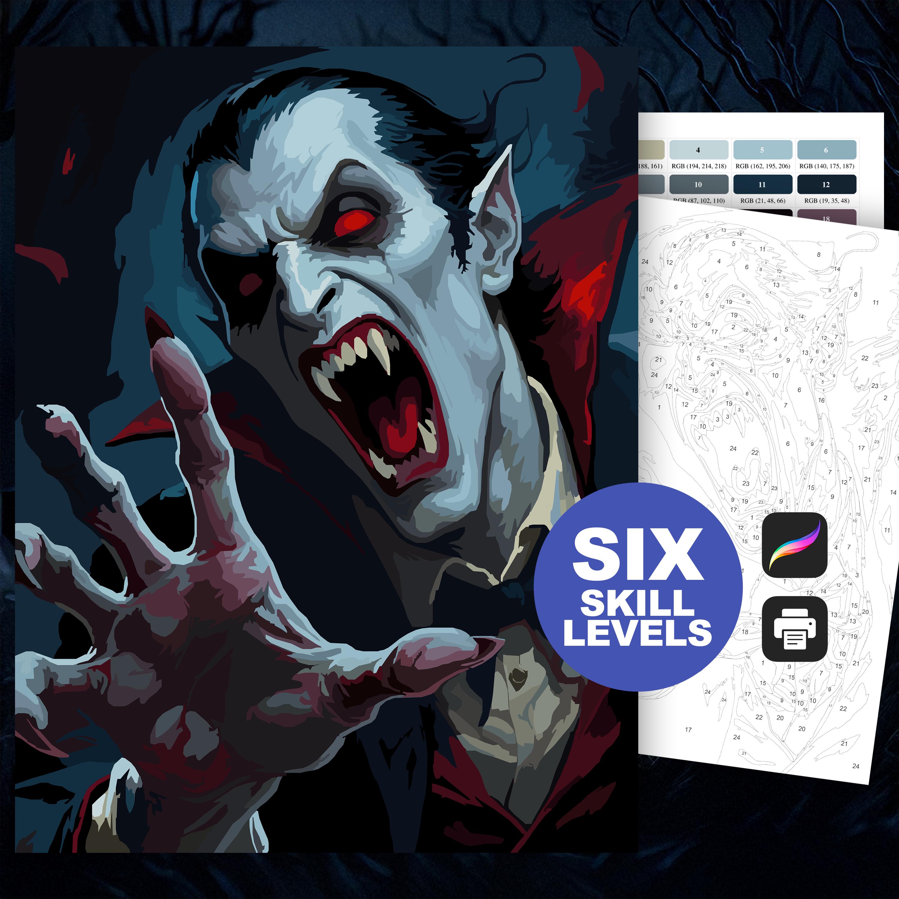 Gothic Vampire Paint by Number Coloring Pages: Printable or Procreate ...