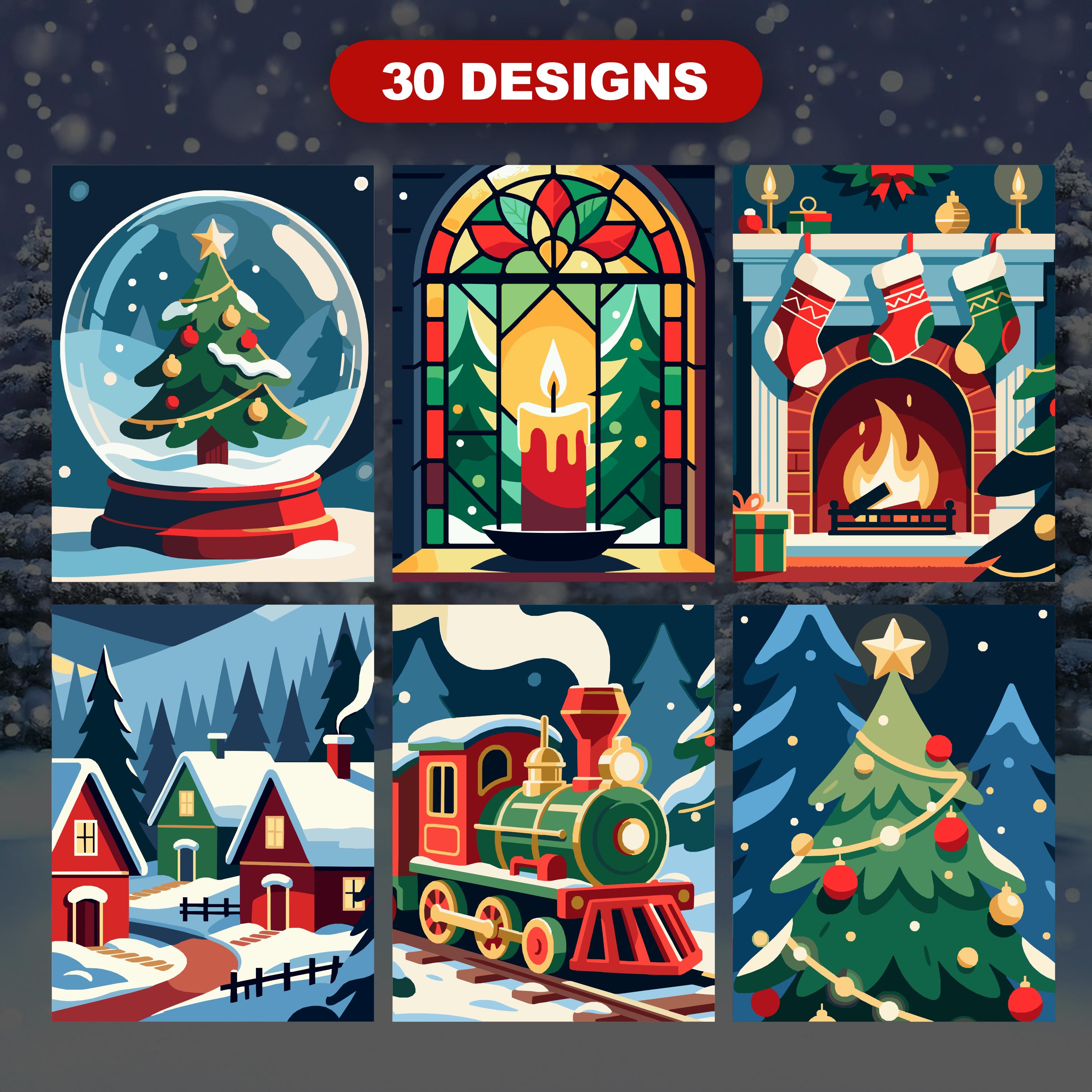 Easy Paint by Number Christmas Bundle: 30 Coloring Pages of Festive ...