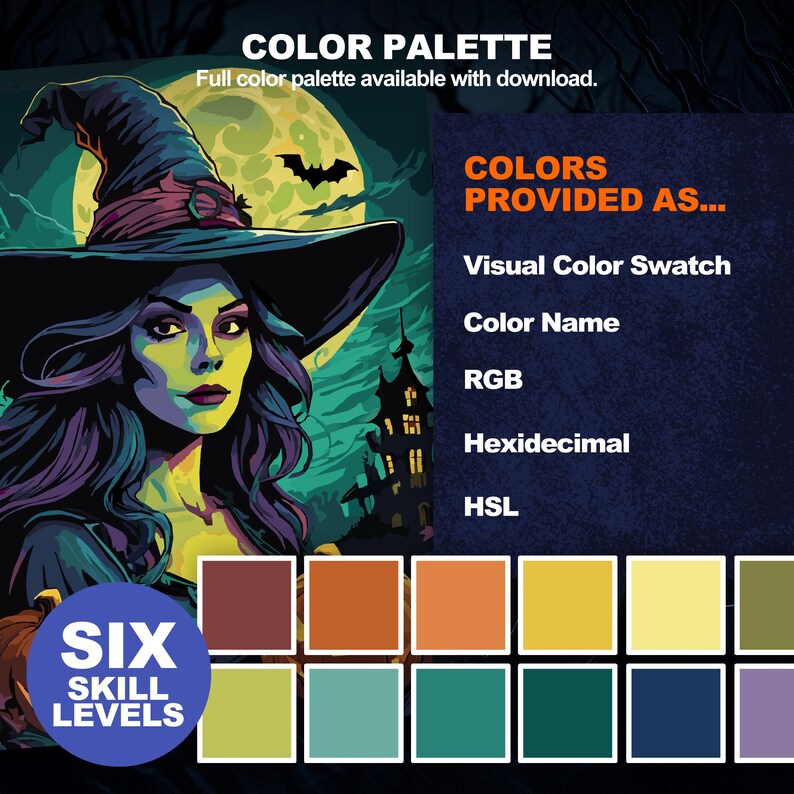Color by Number Witch: Spooky Halloween Paint by Number Printable With ...