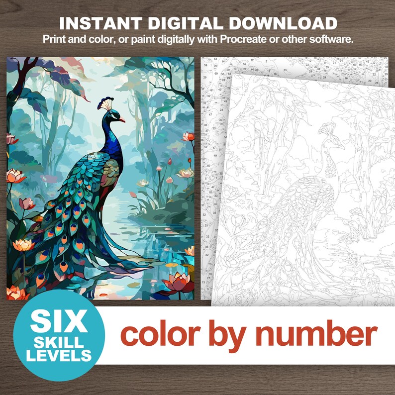 Color by Number Peacock Paint by Numbers Printable Digital Download ...