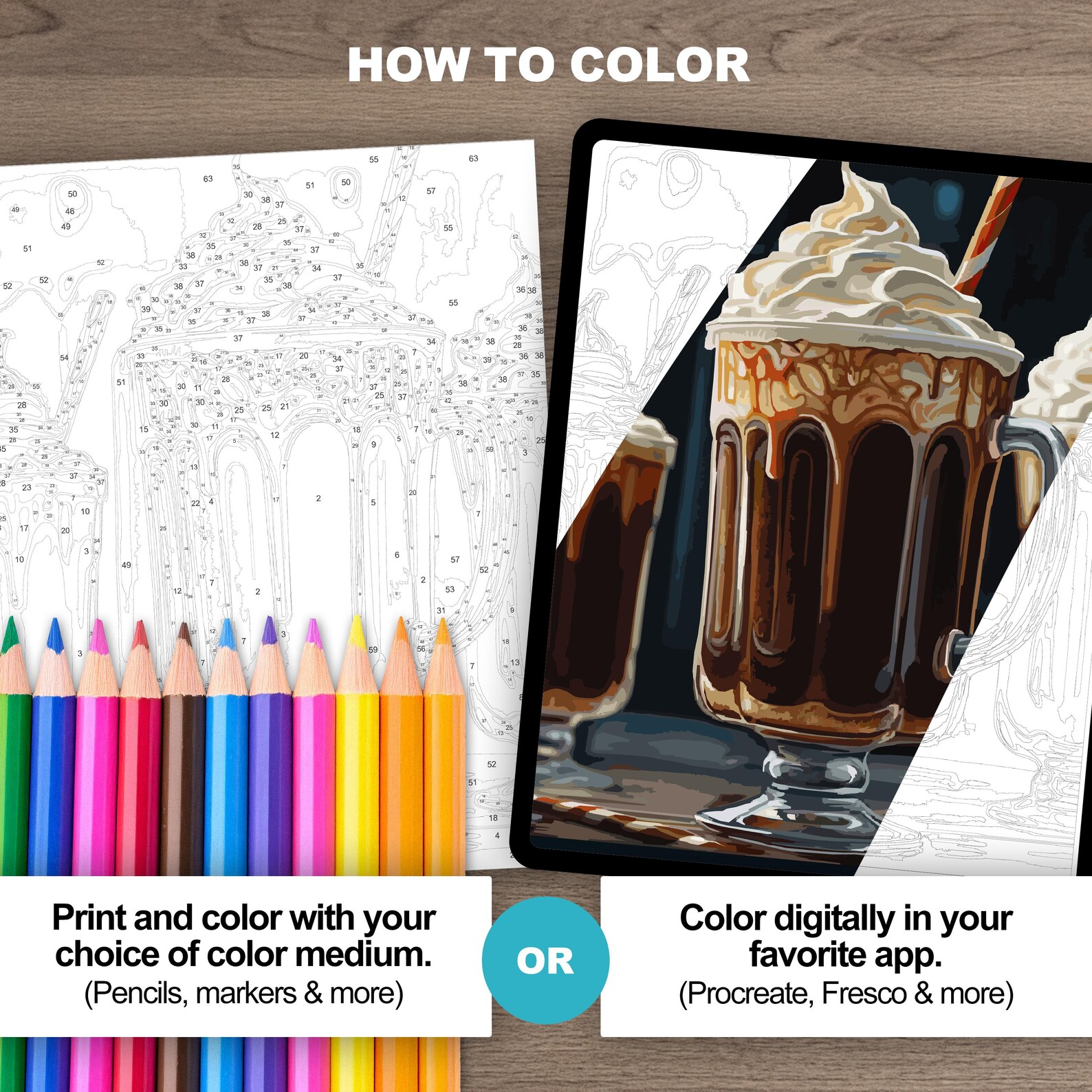 Color by Number for Adults Printable Root Beer Float Coloring Page Digital Download Nostalgic ...