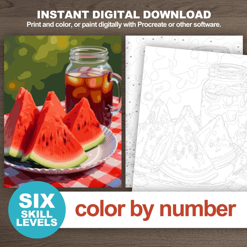 Color by Number Summer (6 Skill Levels): Watermelon Paint by Numbers ...