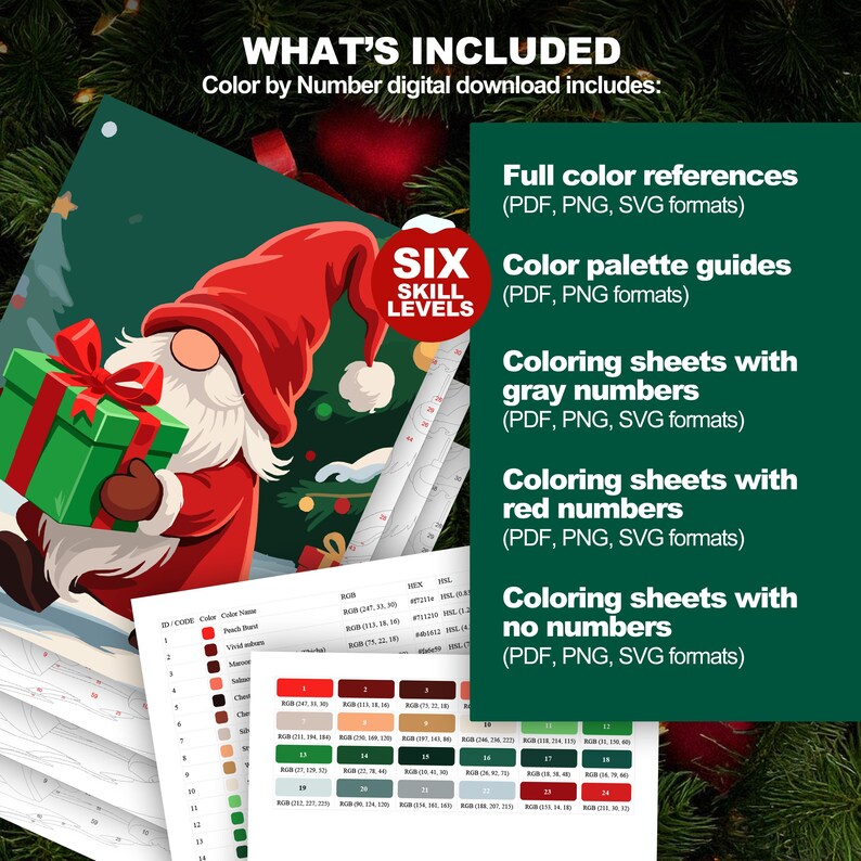 Christmas Gnome Paint by Number Coloring Pages (procreate or Printable ...