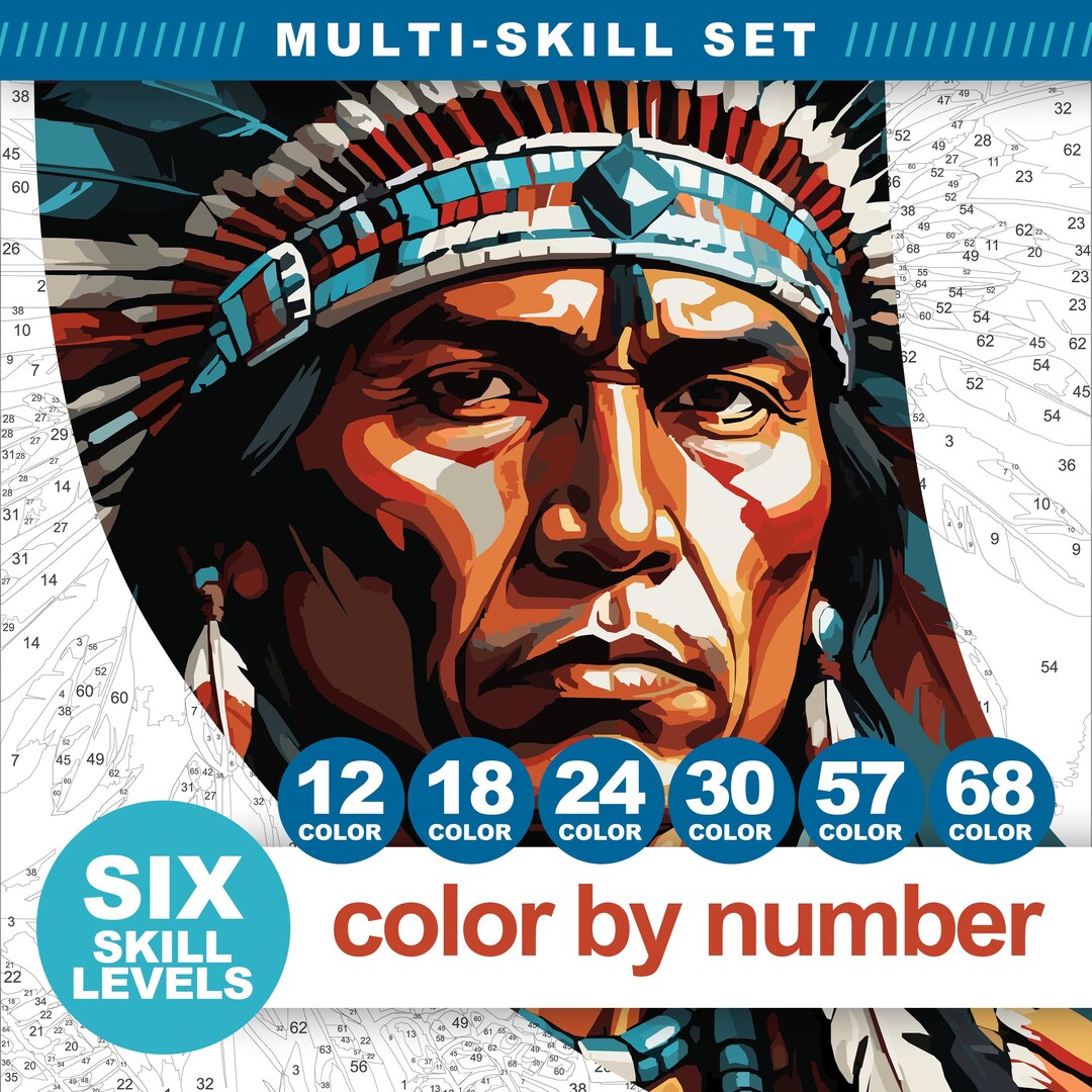 Color by Number Native American (6 Skill Levels) | Digital Download ...