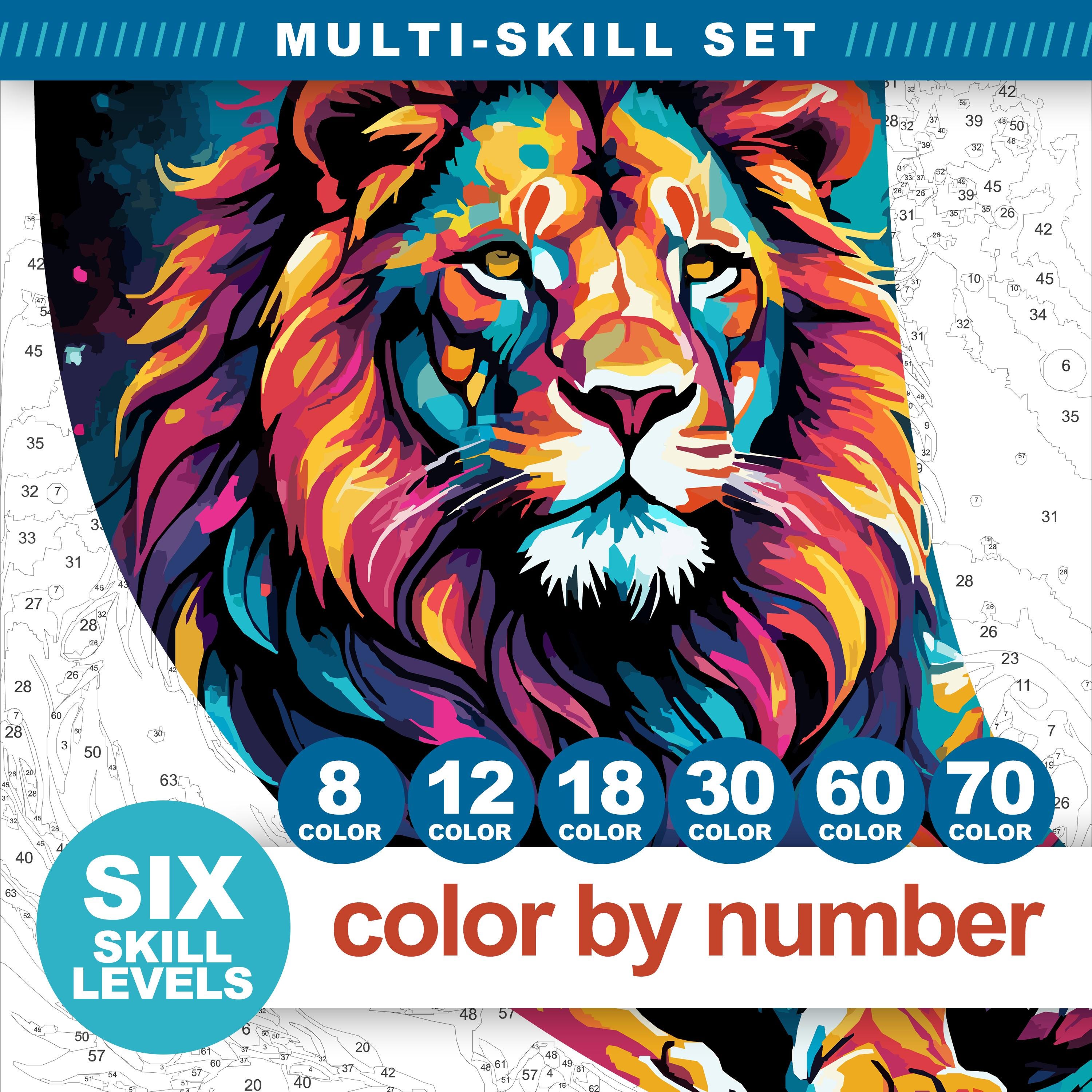 Lion Color by Number Printable (6 Skill Levels): Digital Lion Coloring ...