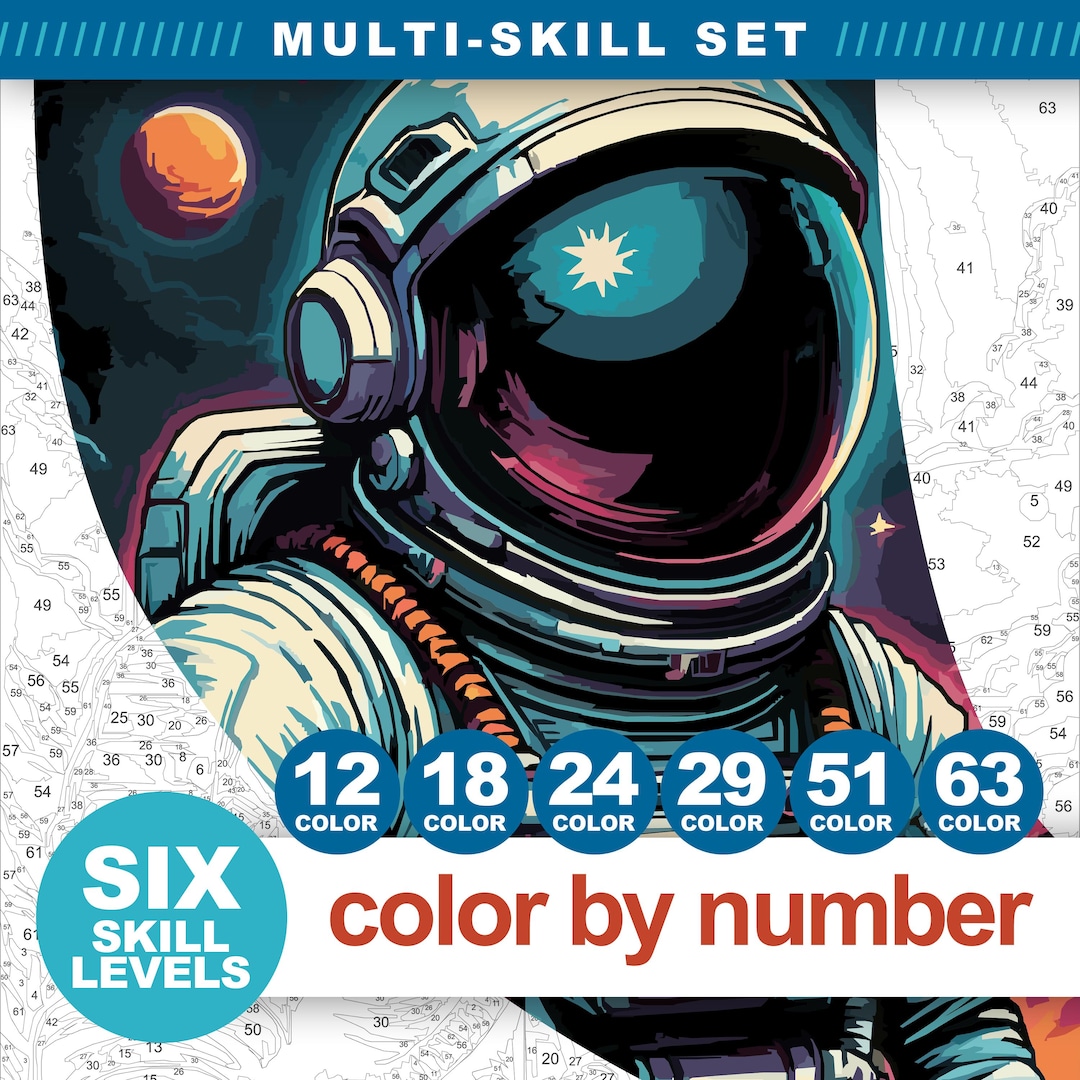 Astronaut Color by Number (6 Skill Levels) Digital and Printable ...