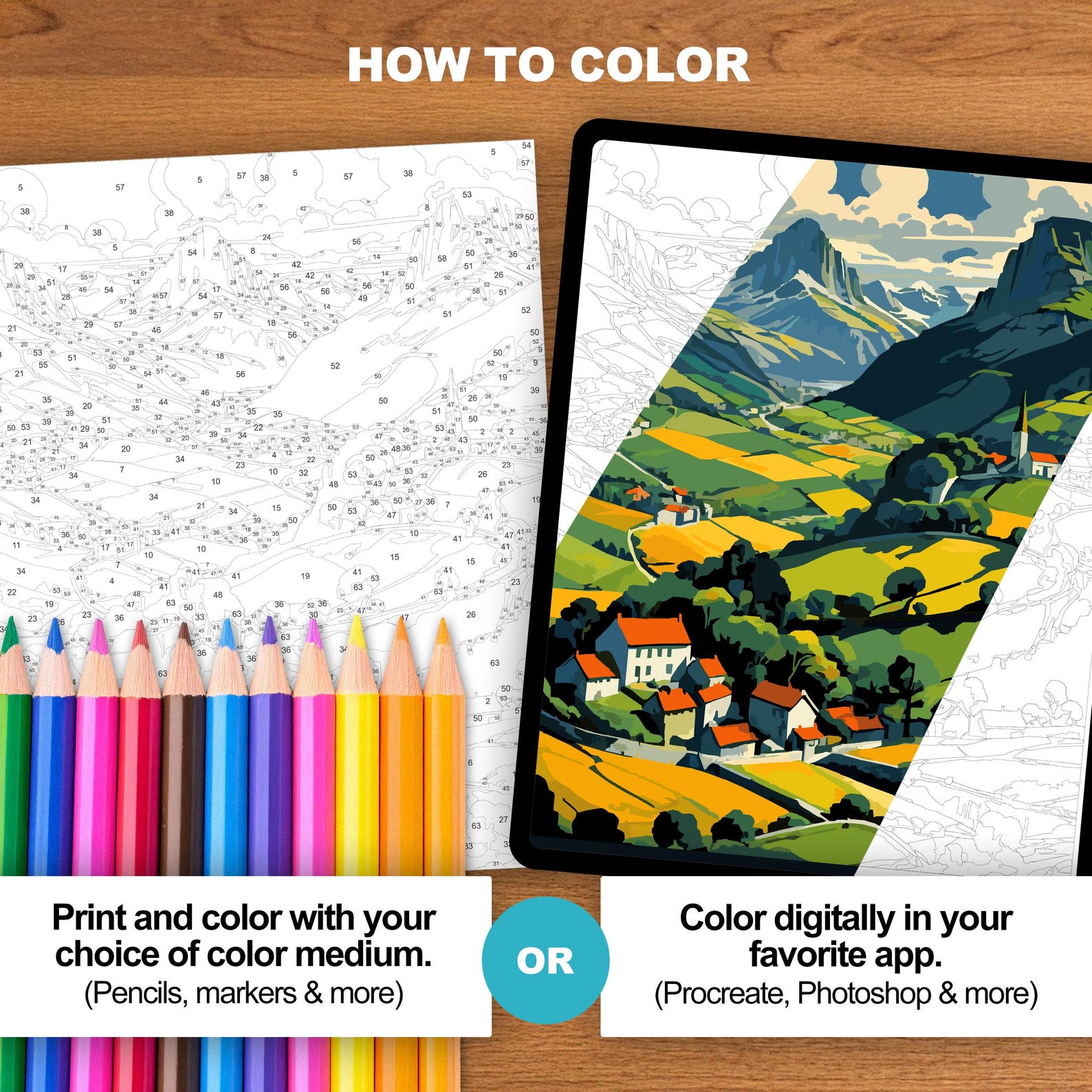 European Landscape Color by Number for Adults Paint by Number Printable ...