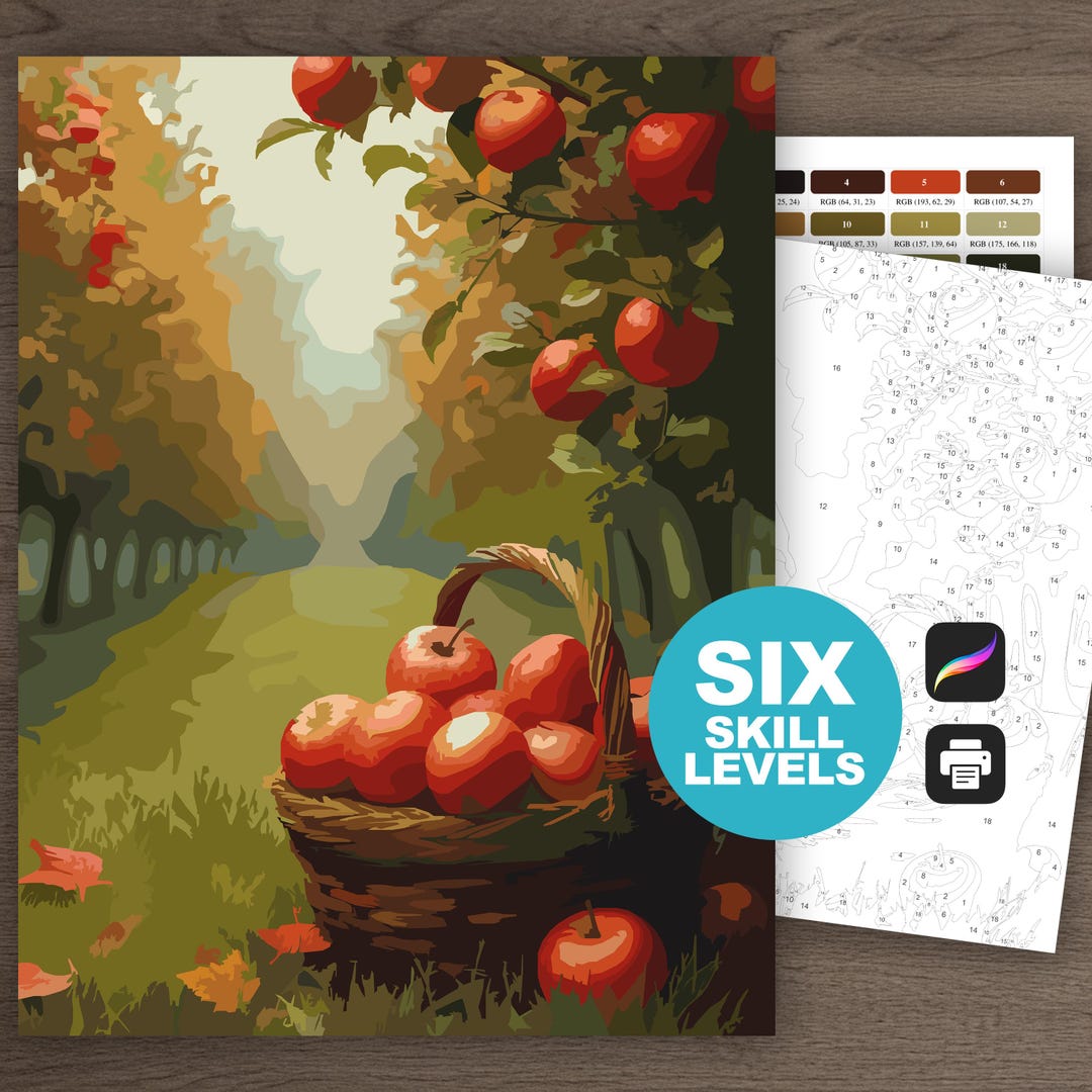 Color by Number Apple Orchard: Painting by Numbers Apple Picking Autumn ...