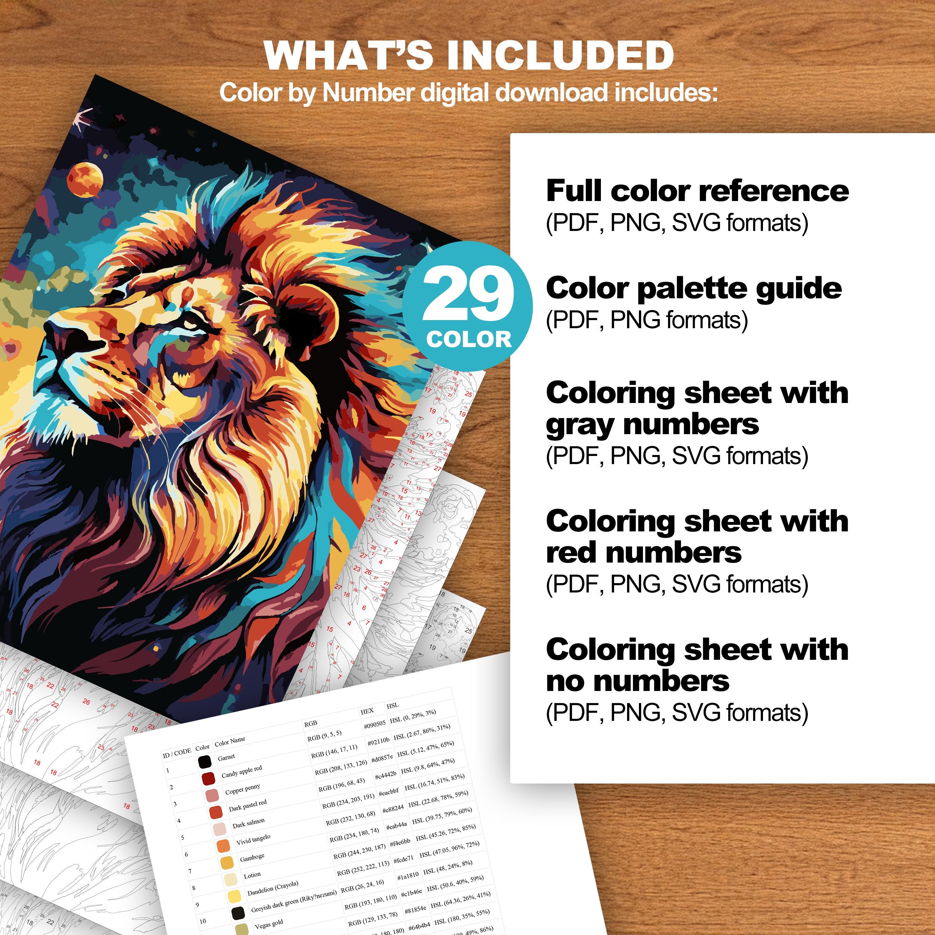 Lion Color by Number for Adults Printable Coloring Page Digital ...