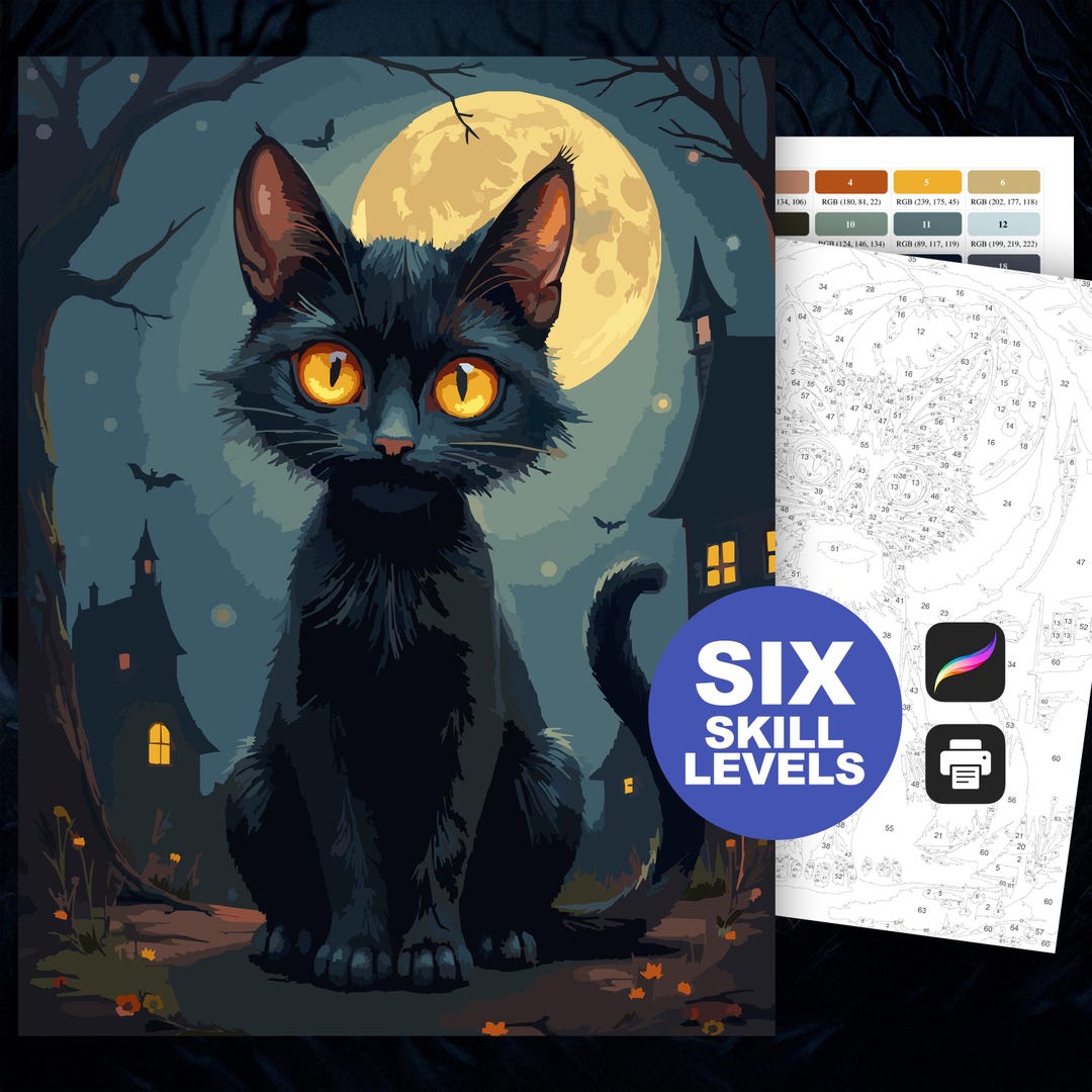 Color by Number Black Cat: Spooky Halloween Paint by Numbers Printable ...