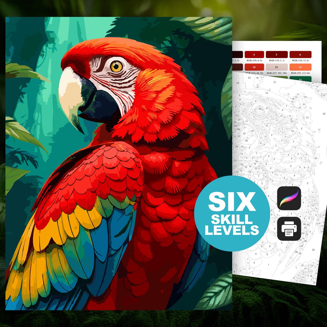 Scarlet Macaw Color by Number: Tropical Bird Art (digital Download, 6 ...