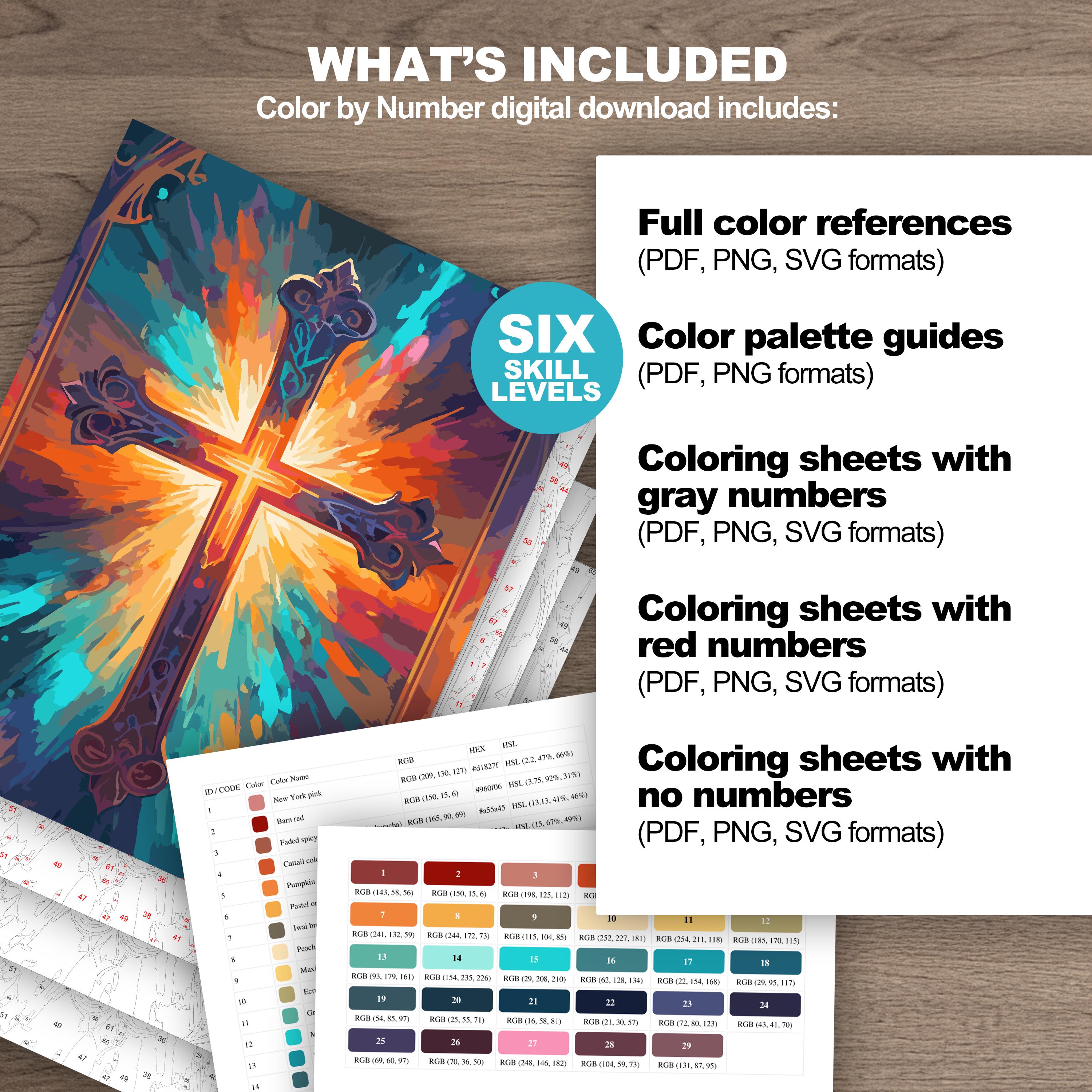 Color by Number Adult Printable Christian Cross Coloring Page Digital ...