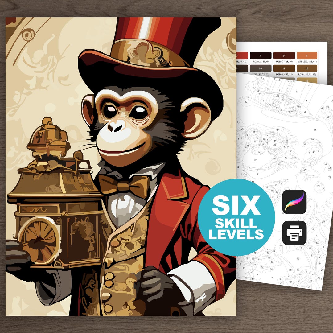 Color by Number Dapper Monkey Coloring, Painting by Numbers Printable ...
