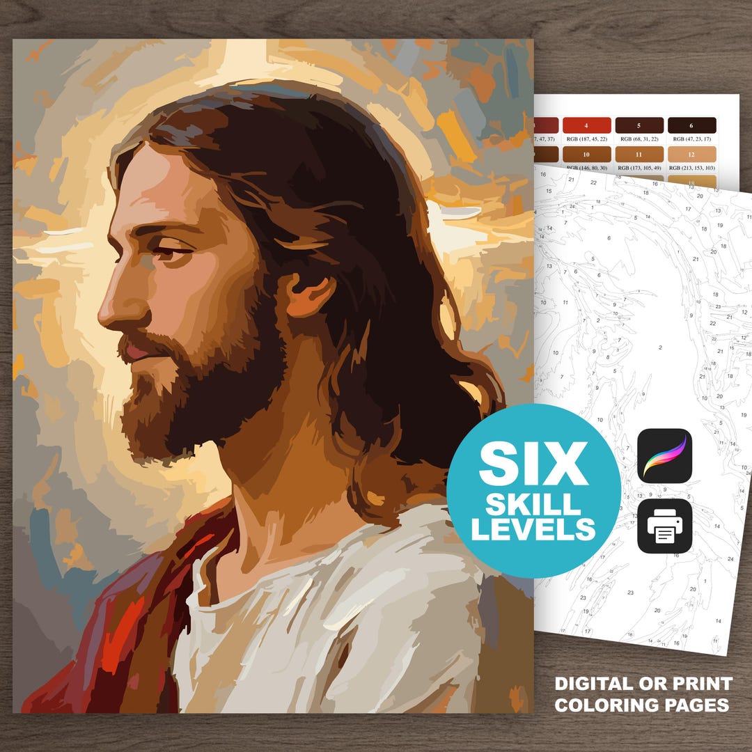 Jesus Christ Color by Number: Christian Coloring Page, Procreate ...