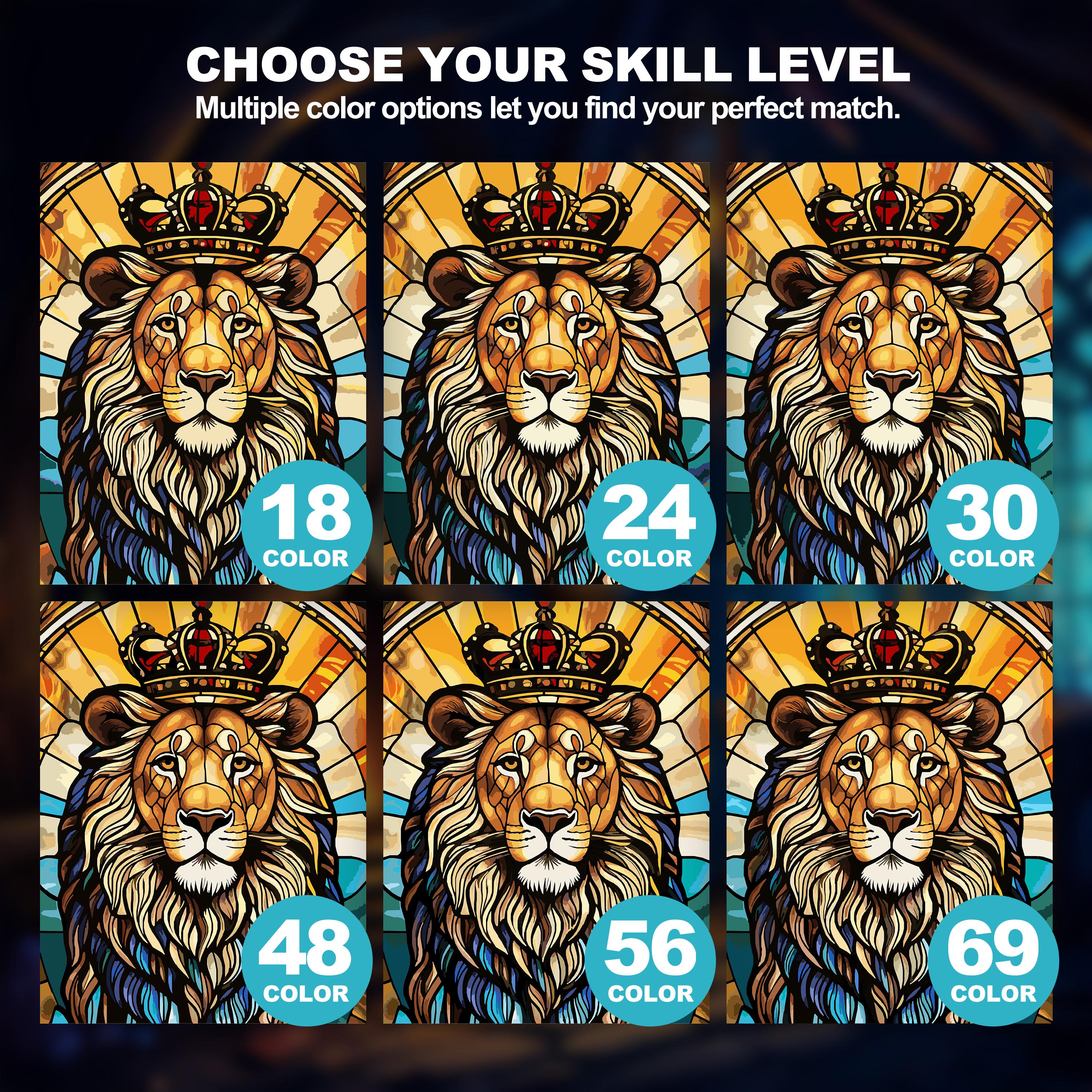 Color by Number Lion Stained Glass (6 Skill Levels): Paint by Numbers ...