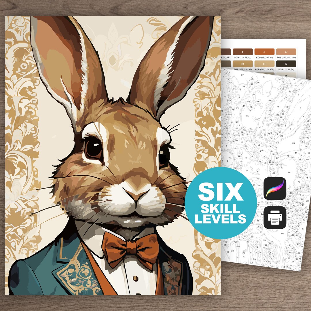 Color by Number Dapper Whimsical Rabbit, Paint by Numbers Printable ...