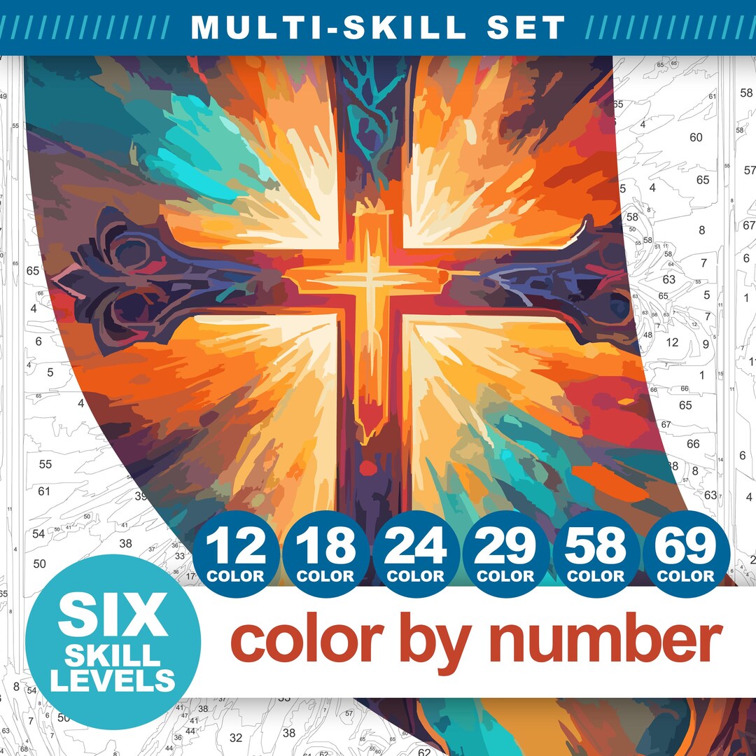 Color by Number Adult Printable Christian Cross Coloring Page Digital ...
