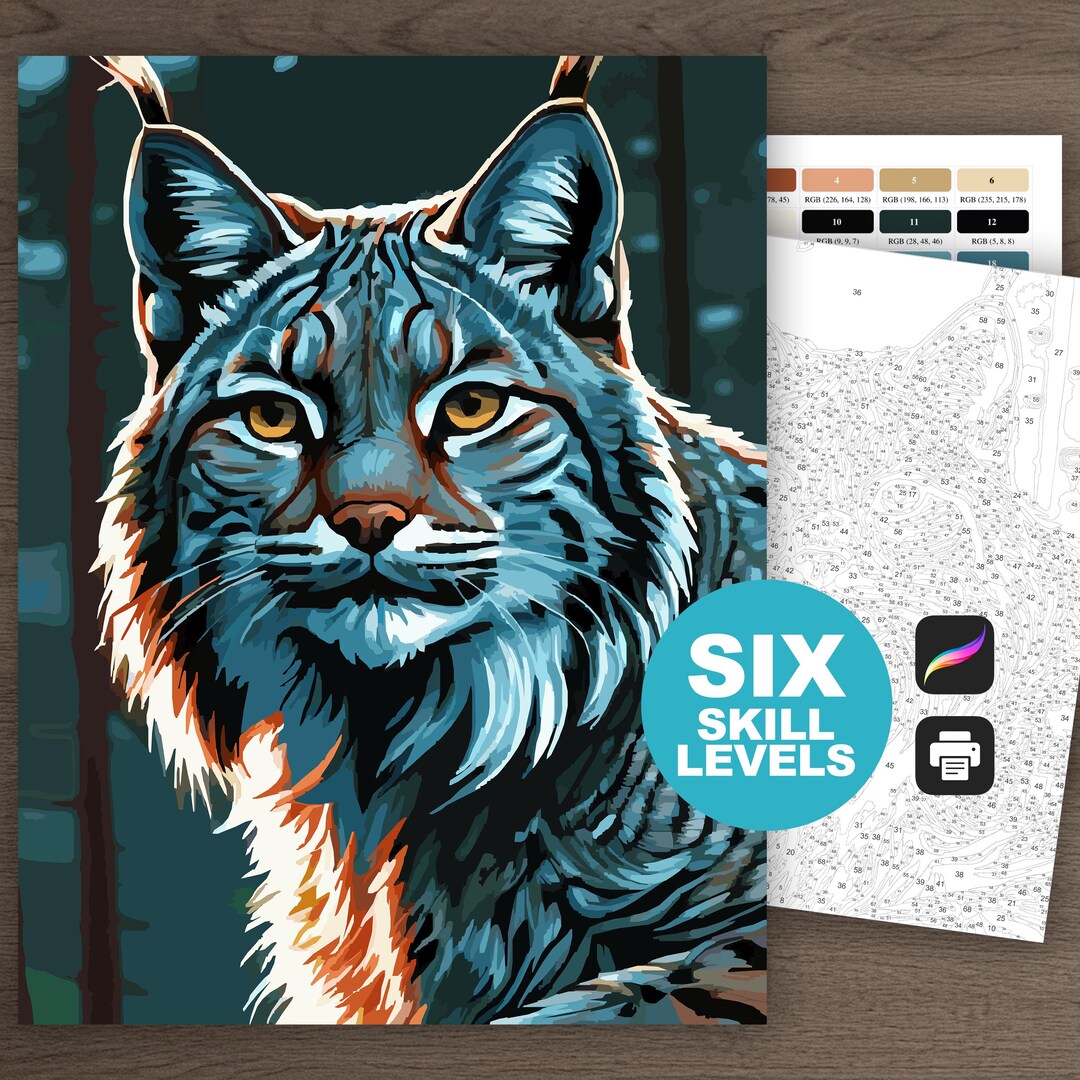 Color by Number for Adults Printable Lynx Coloring Page Digital ...
