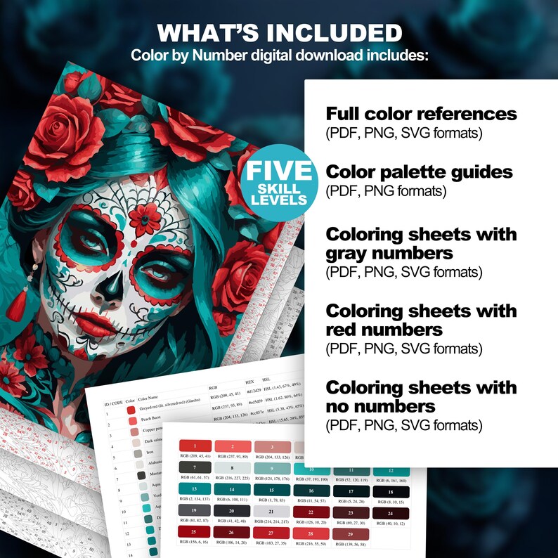 Sugar Skull Color by Number for Adults, Printable Coloring Page Digital ...