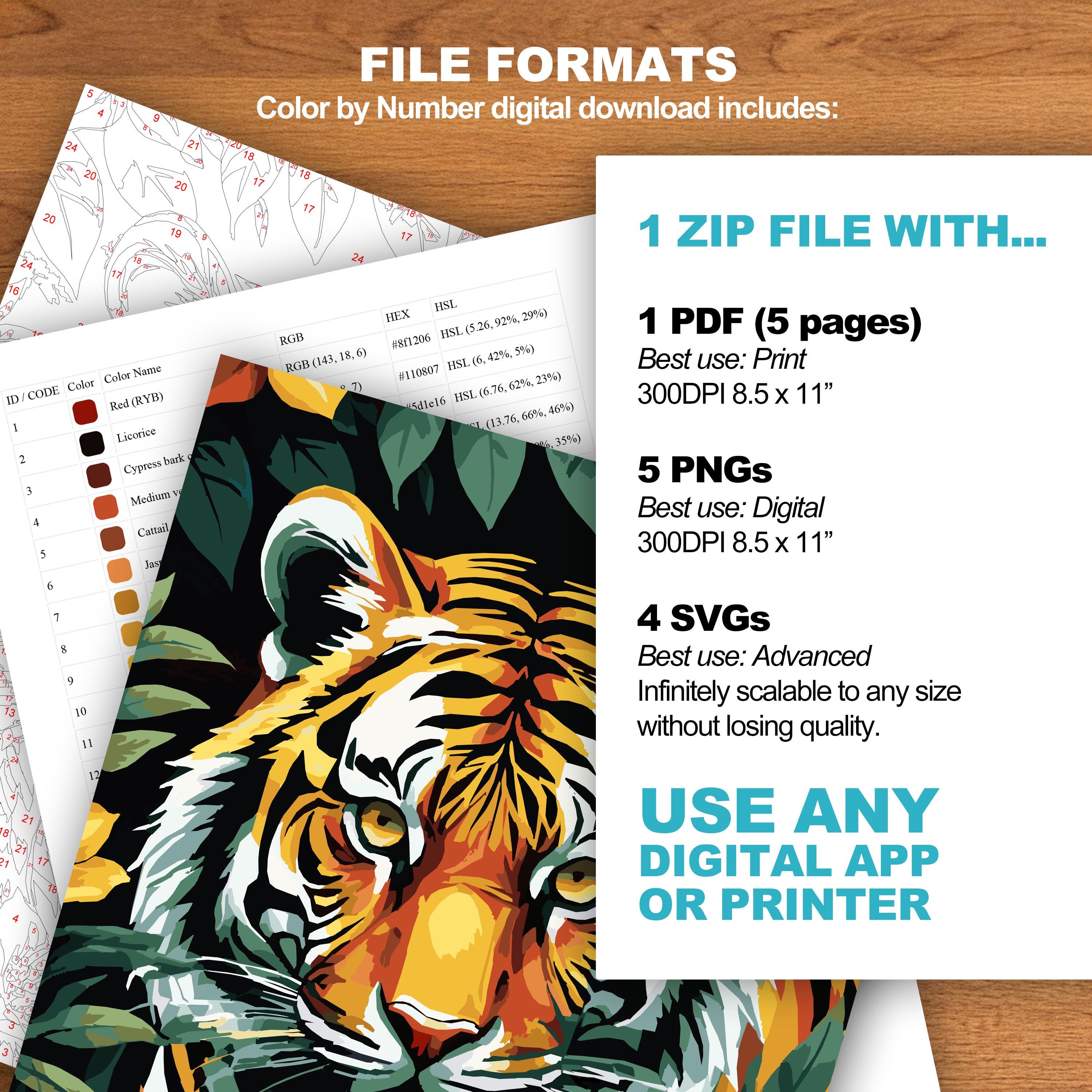 Color by Number Tiger Coloring Page Digital Download Printable ...