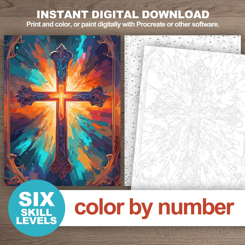 Color by Number Adult Printable Christian Cross Coloring Page Digital ...