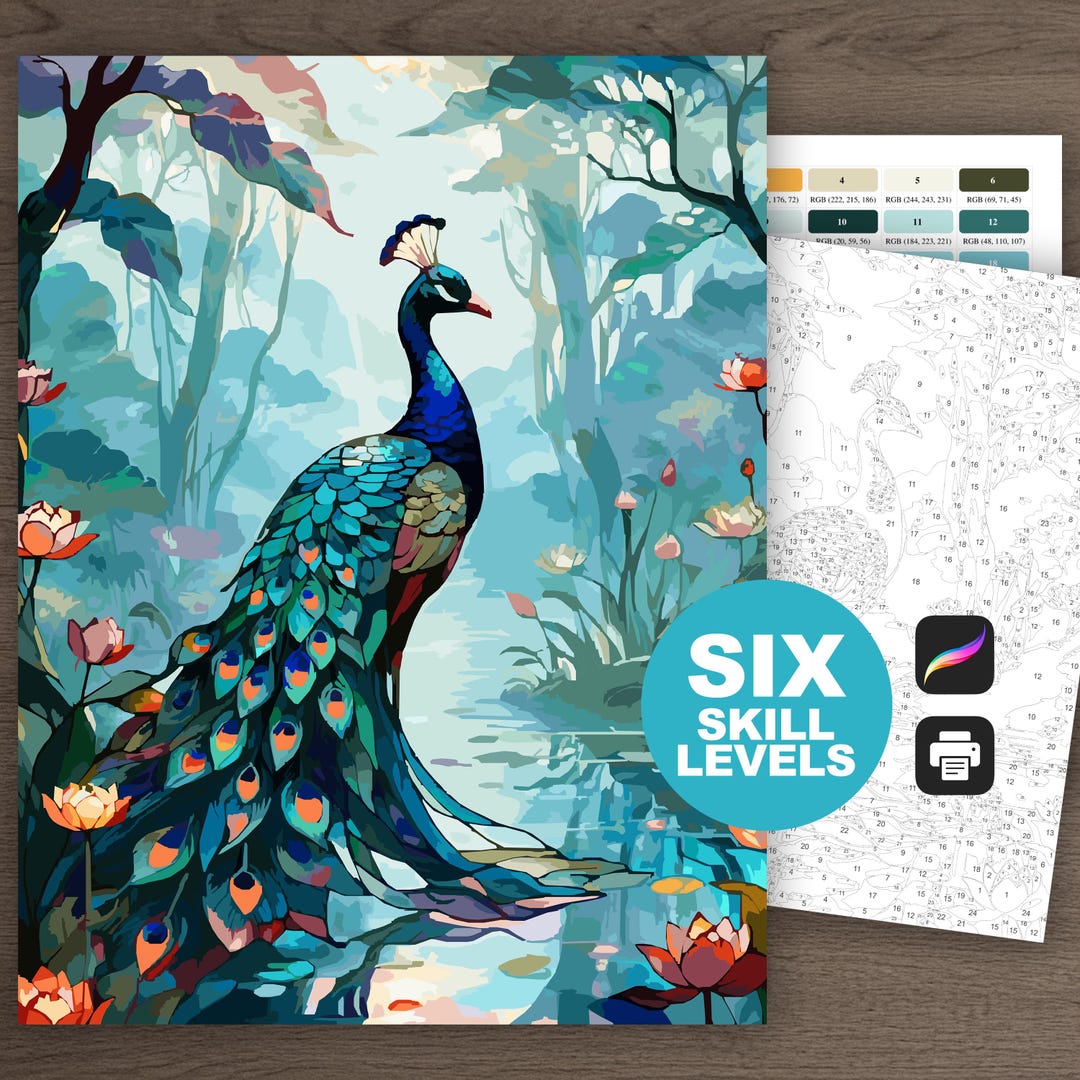 Color by Number Peacock Paint by Numbers Printable Digital Download ...