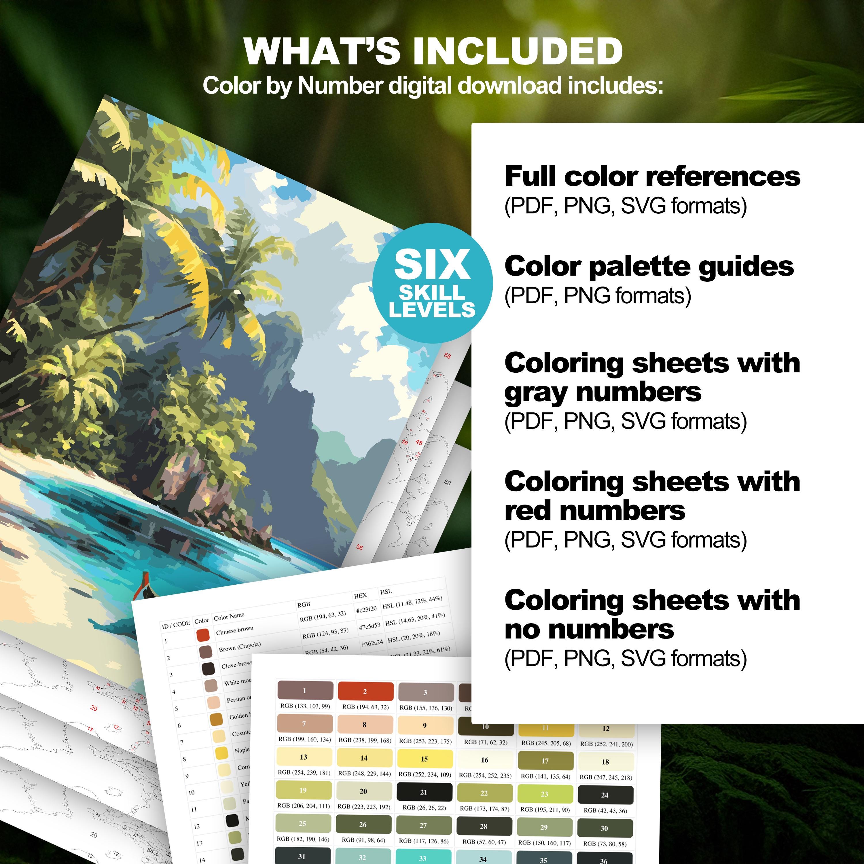 Tropical Beach Color by Number: Island Getaway Printable (digital ...