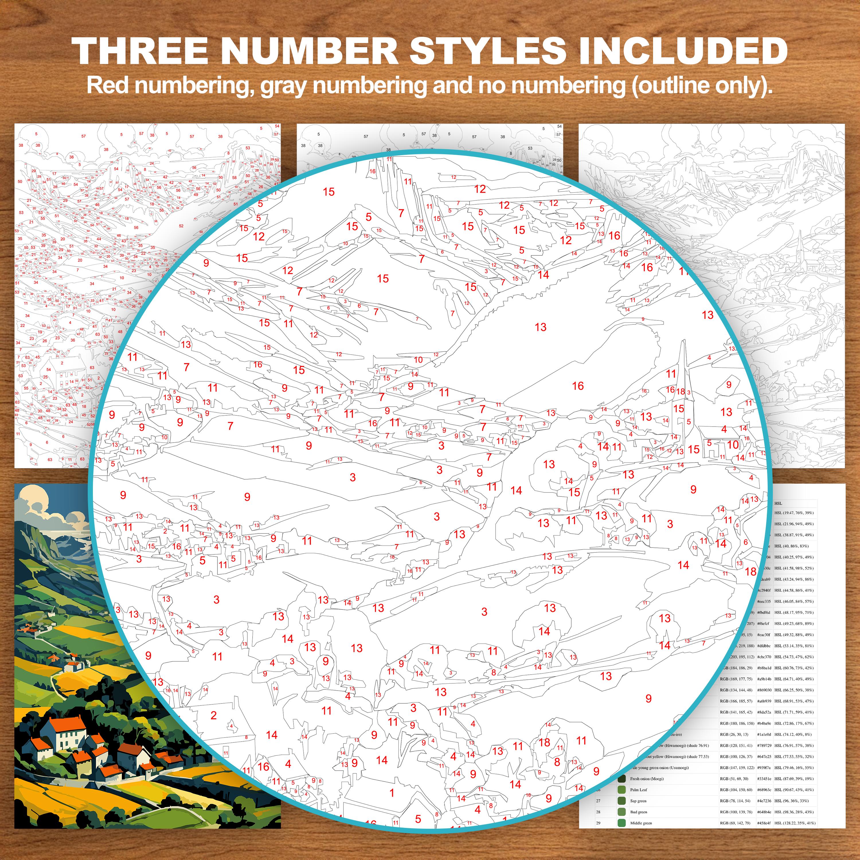 European Landscape Color by Number for Adults Paint by Number Printable ...