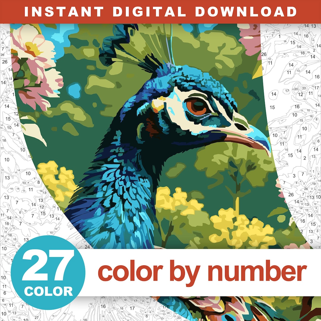 Color by Number Peacock (27-color) Digital Download | Printable and ...