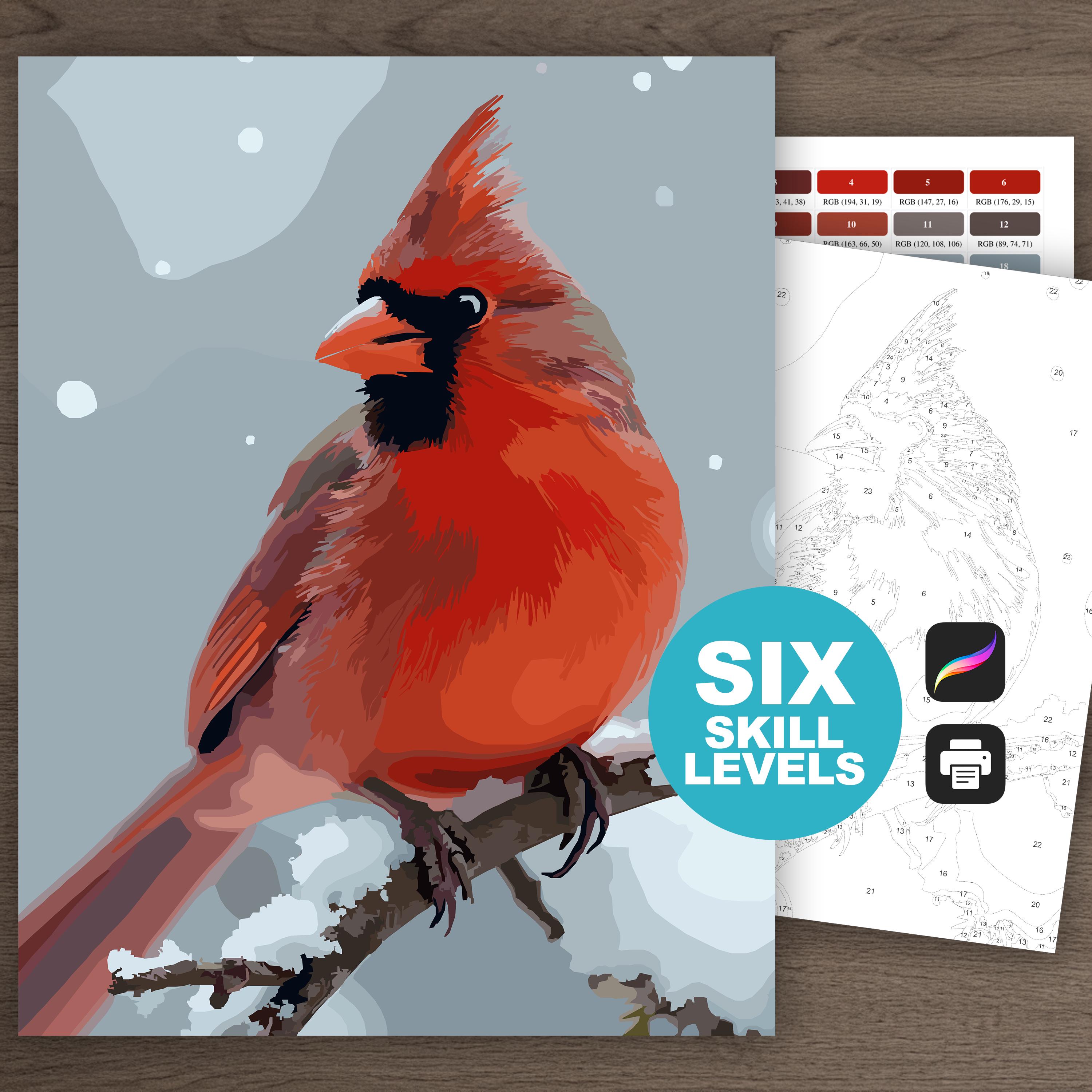 Red Cardinal Color by Number Printable: Winter Bird Paint by Number ...