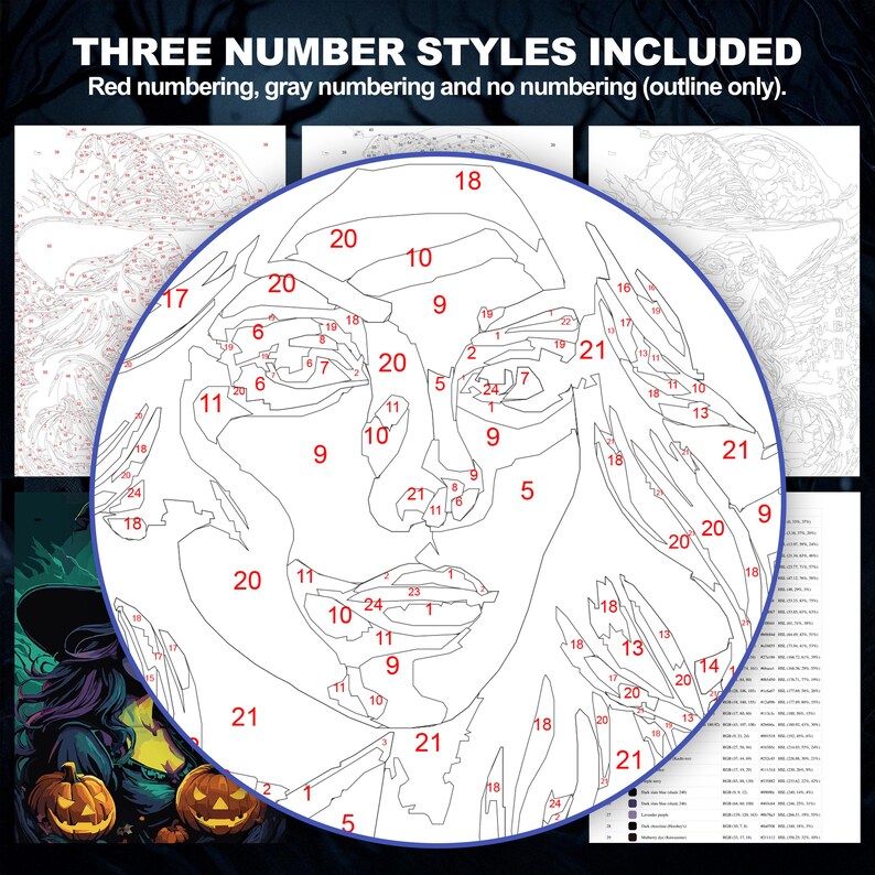 Color by Number Witch: Spooky Halloween Paint by Number Printable With ...