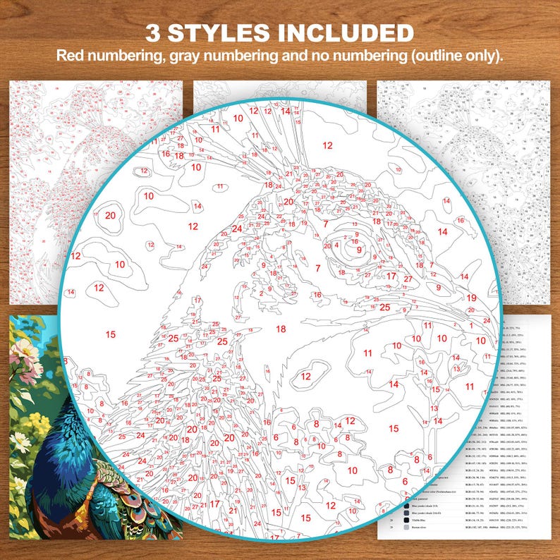 Color by Number Peacock (27-color) Digital Download | Printable and ...