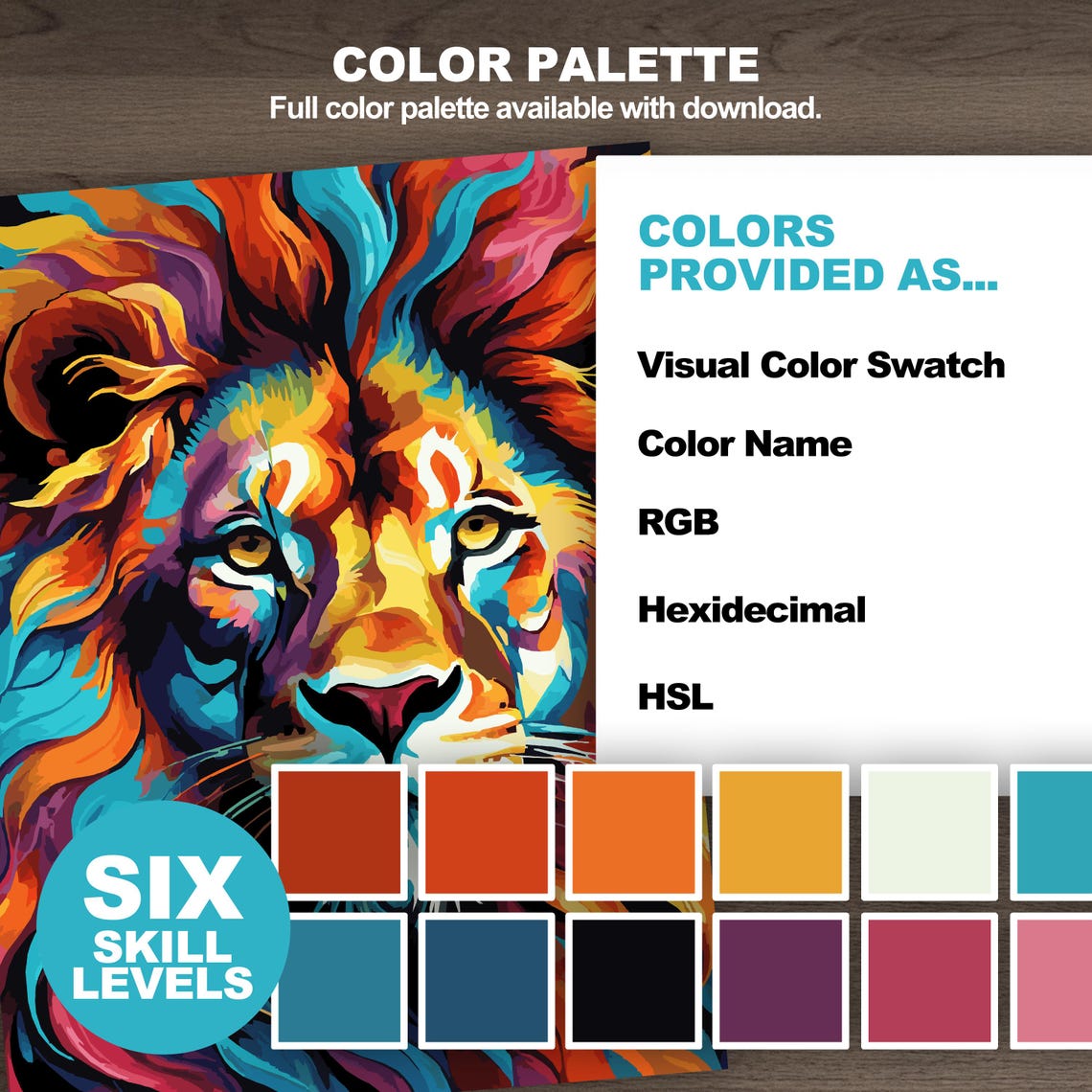 Color by Number Lion (6 Skill Levels) Digital Download | Printable ...