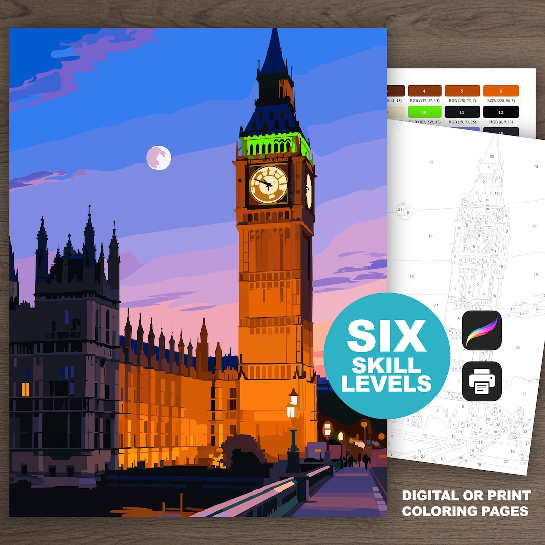 Elizabeth Tower (big Ben), London Paint by Number Adult Coloring Pages ...