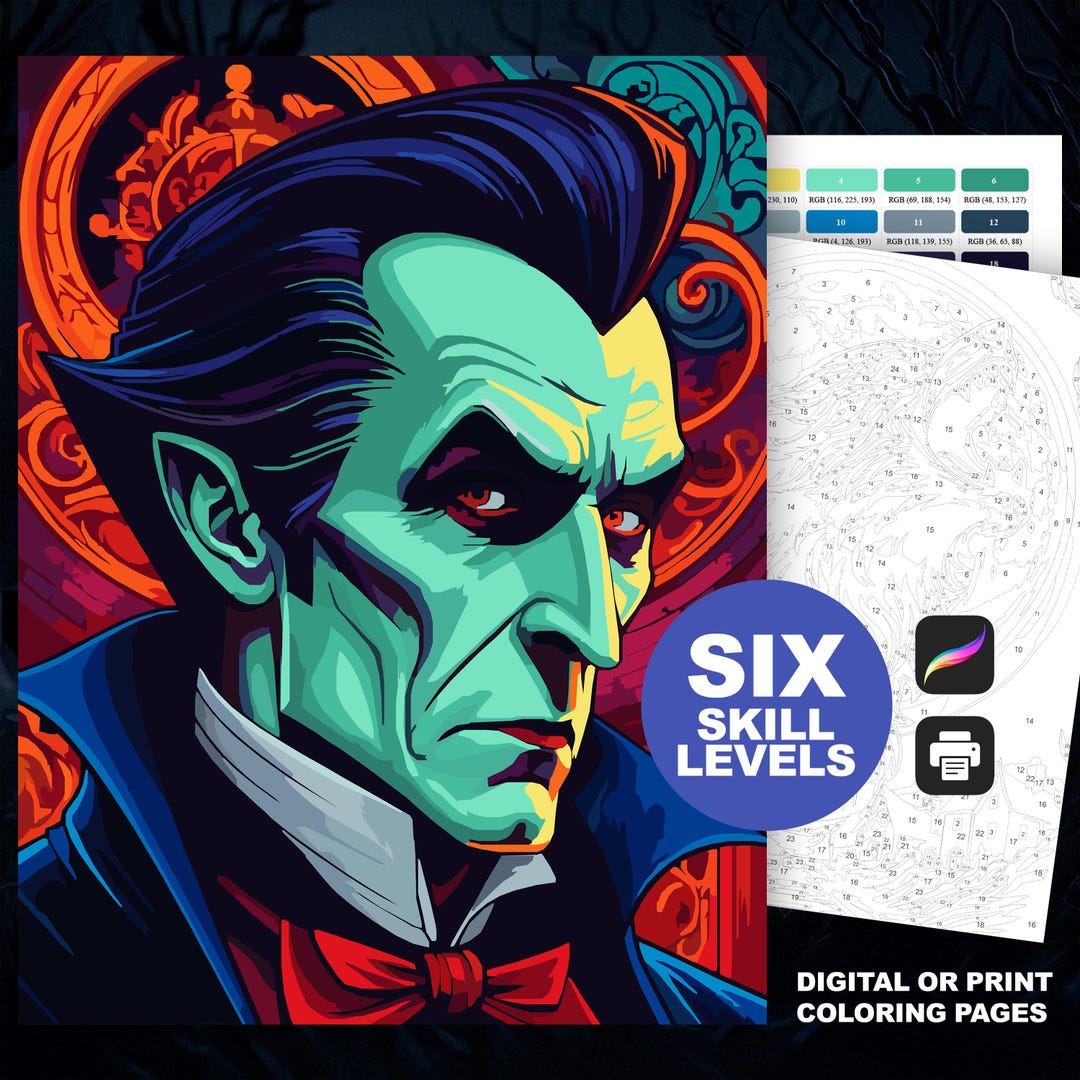 Color by Number Vampire: Spooky Halloween Paint by Numbers Printable ...