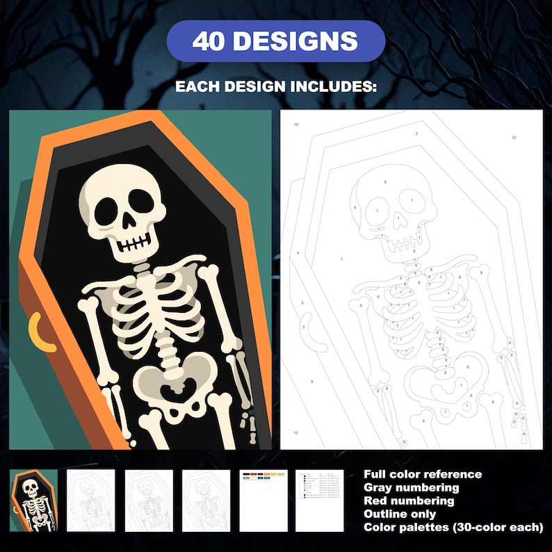 Easy Halloween Color by Number Bundle: 40 Spooky Designs (printable ...