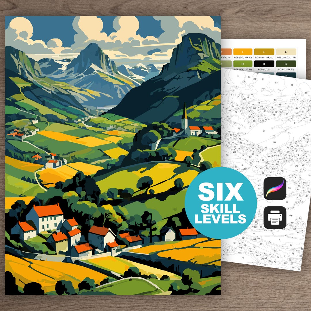European Landscape Color by Number for Adults Paint by Number Printable ...